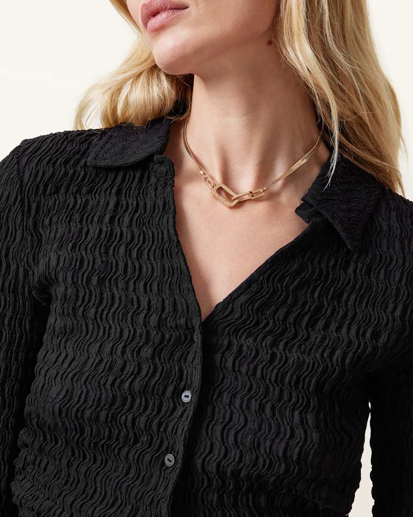 Connie Slim Fit Open Neck Shirt Black | ALLSAINTS